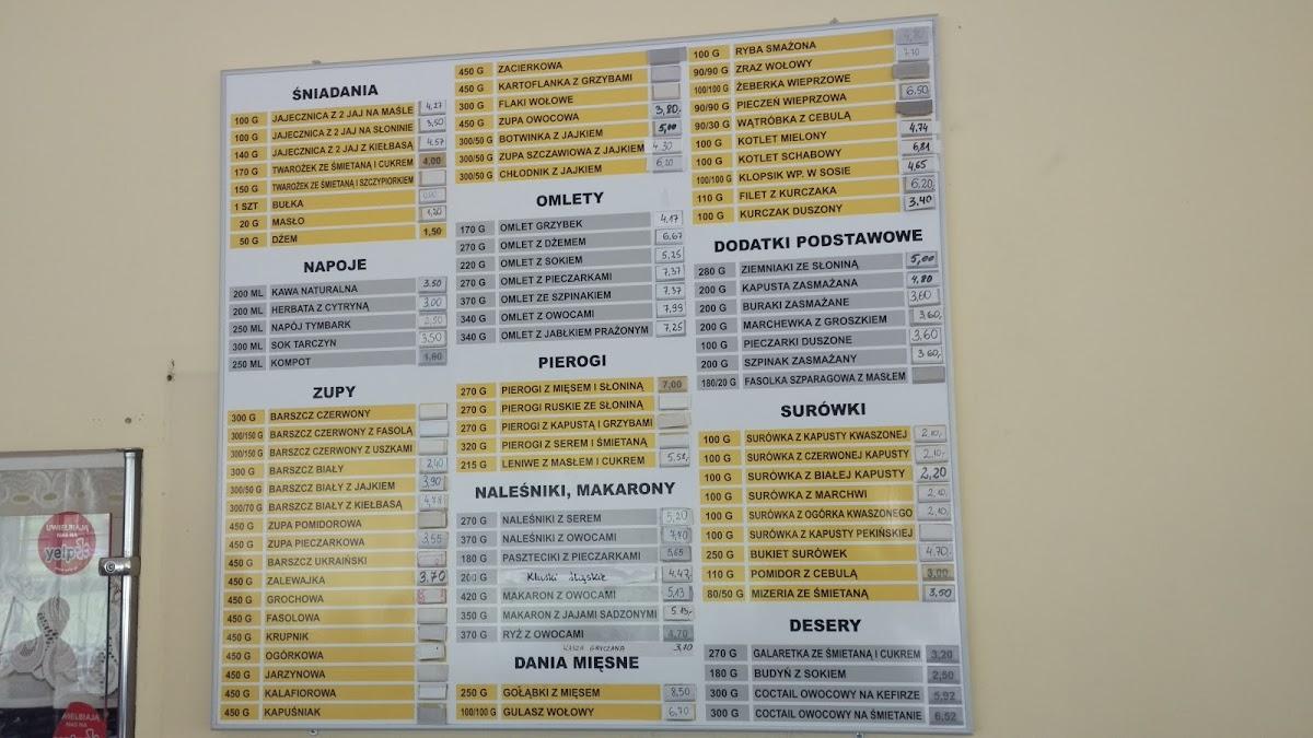 Menu at Bar mleczny,,Sady", Warsaw, Zygmunta Krasińskiego 36