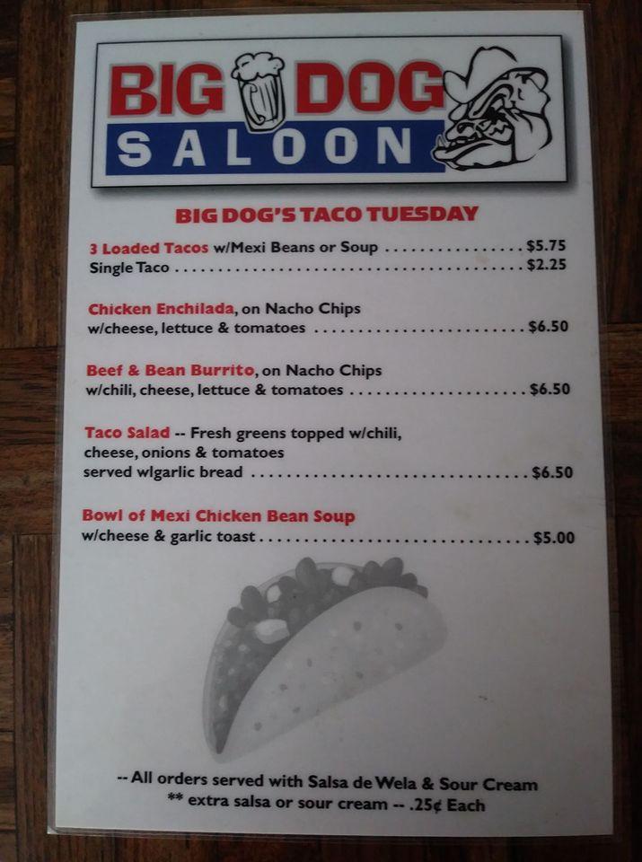 Menu at Big Dog Saloon pub & bar, Crooked River Ranch