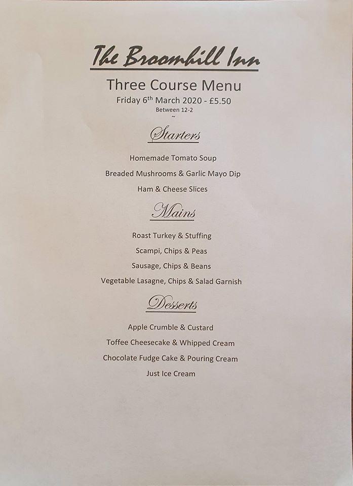 Menu at The Broomhill Inn pub & bar, Nottingham, Broomhill Rd