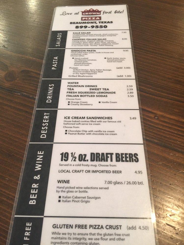Menu at Crown Pizza pizzeria, Beaumont