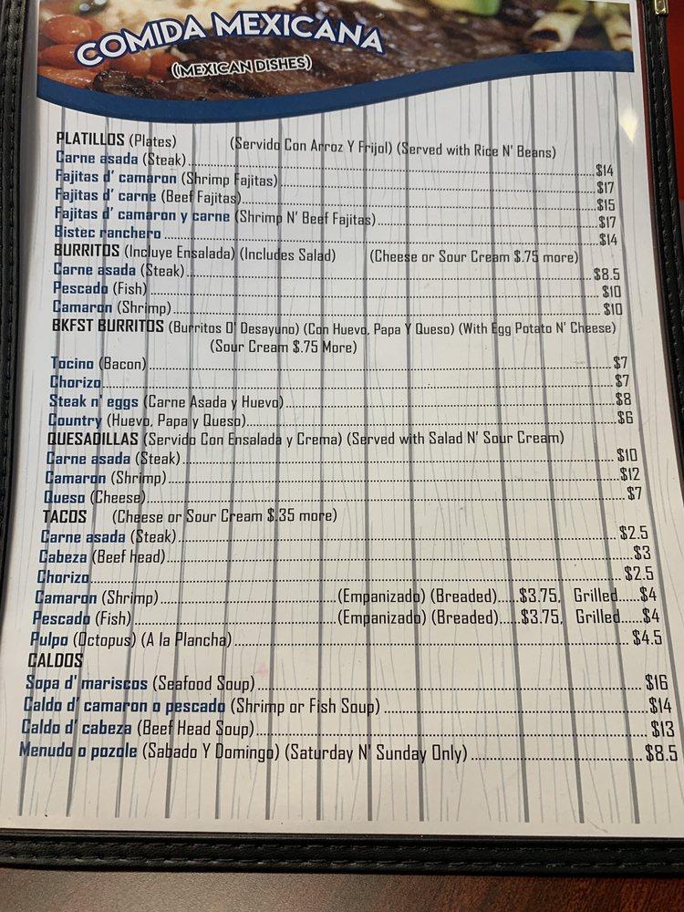 Menu at Mariscos "El Viejon" restaurant, Mesa