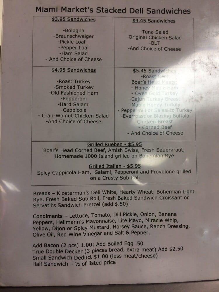 Menu at Miami Market restaurant, Milford