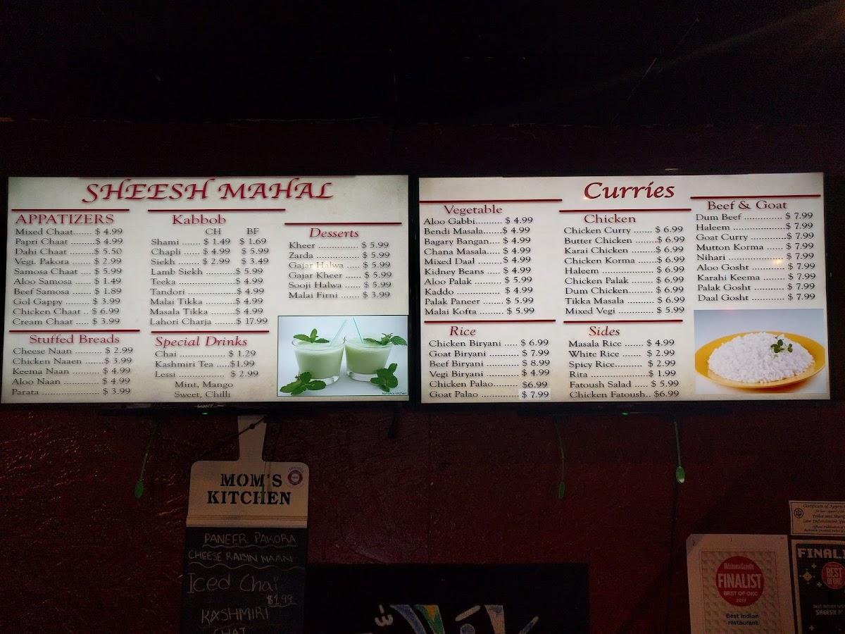 Menu at Sheesh Mahal restaurant, Oklahoma City