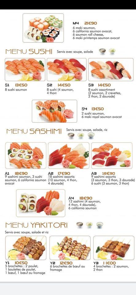 Menu au Tokyo restaurant, Belfort, 59 Rue de Besançon