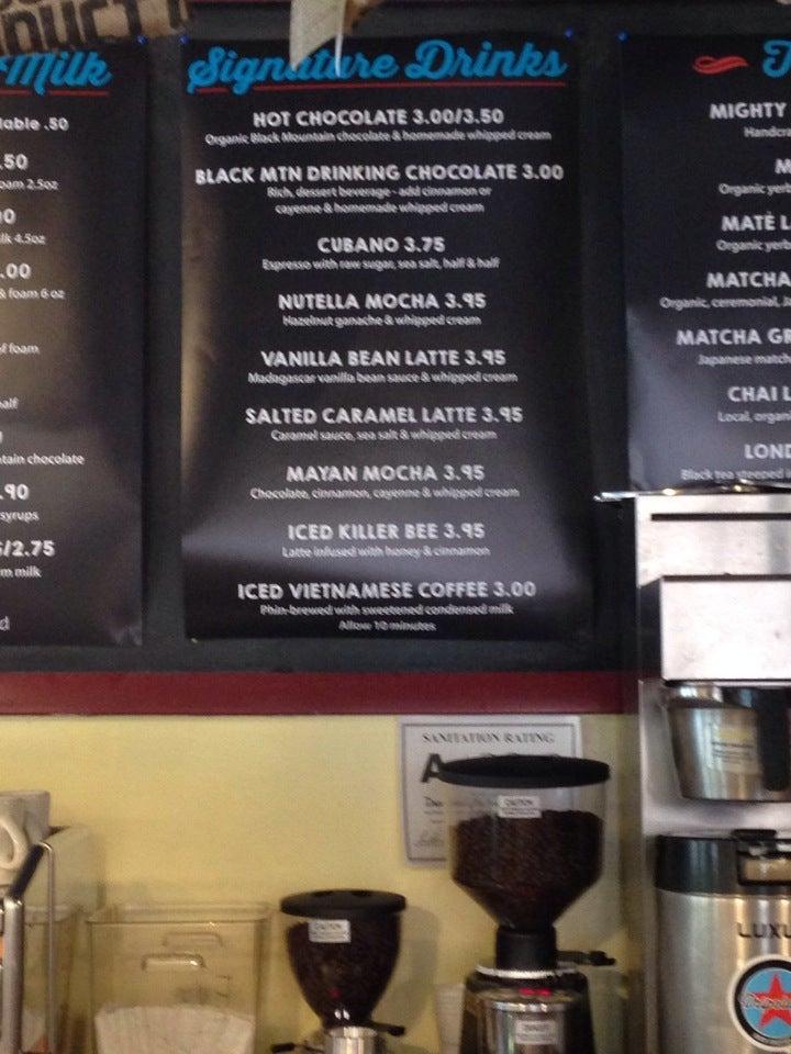 Menu at Dripolator cafe, Black Mountain