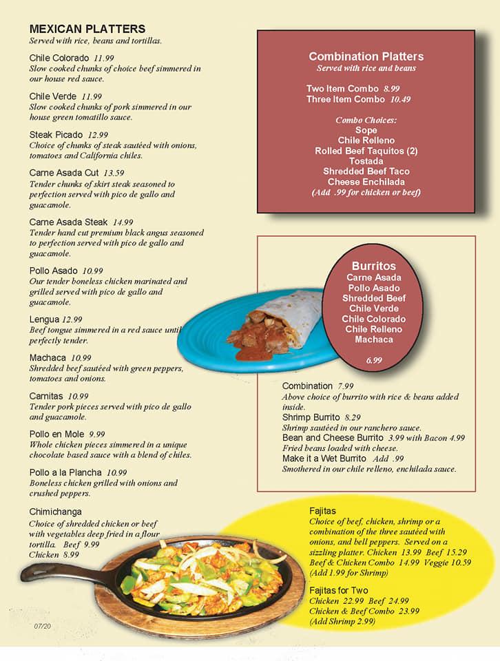 Menu at Las Chabelas Restaurant, Brawley, 749 S Brawley Ave