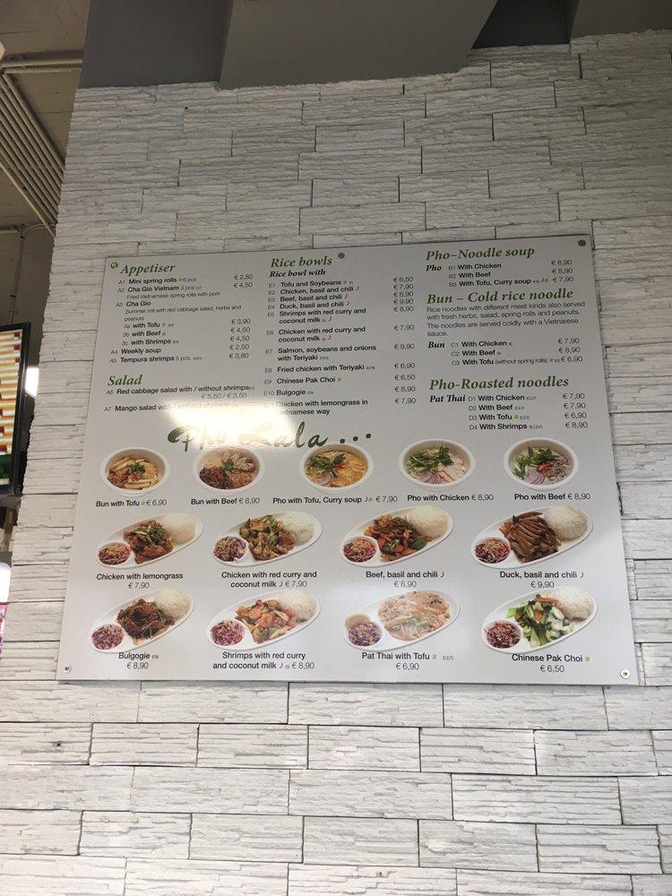 Menu at Pho Lala restaurant, Vienna