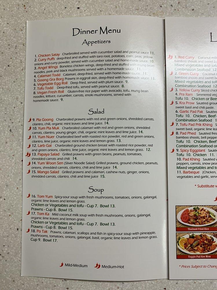 Menu at Thailand Restaurant Novato, Novato