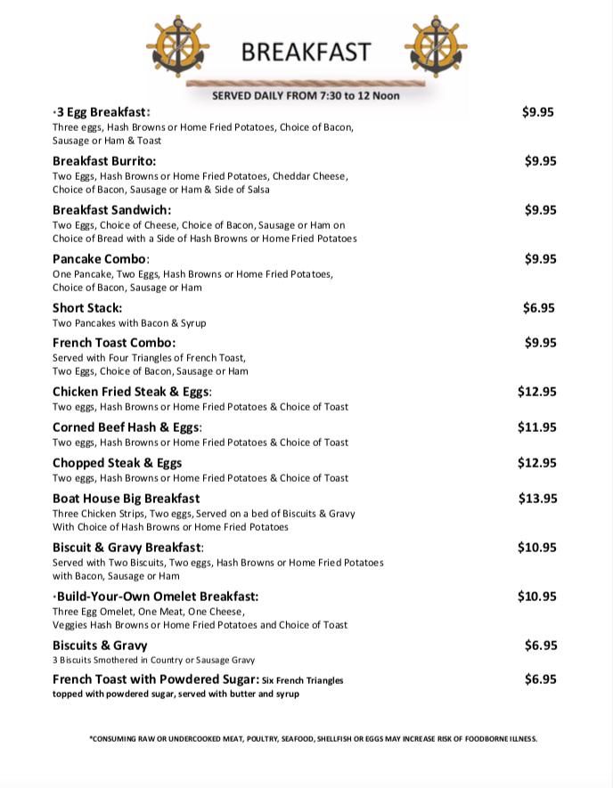 Menu at The BoatHouse Cafe & Grille, Meadview