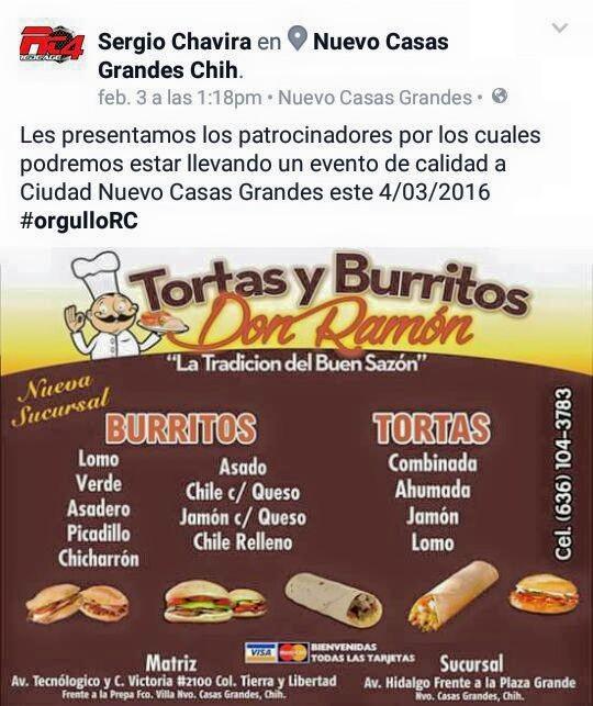Carta del restaurante Tortas y Burritos Don Ramon, Nuevo Casas Grandes