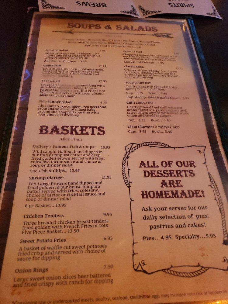 Menu at Gallery Restaurant & Bar, Sisters