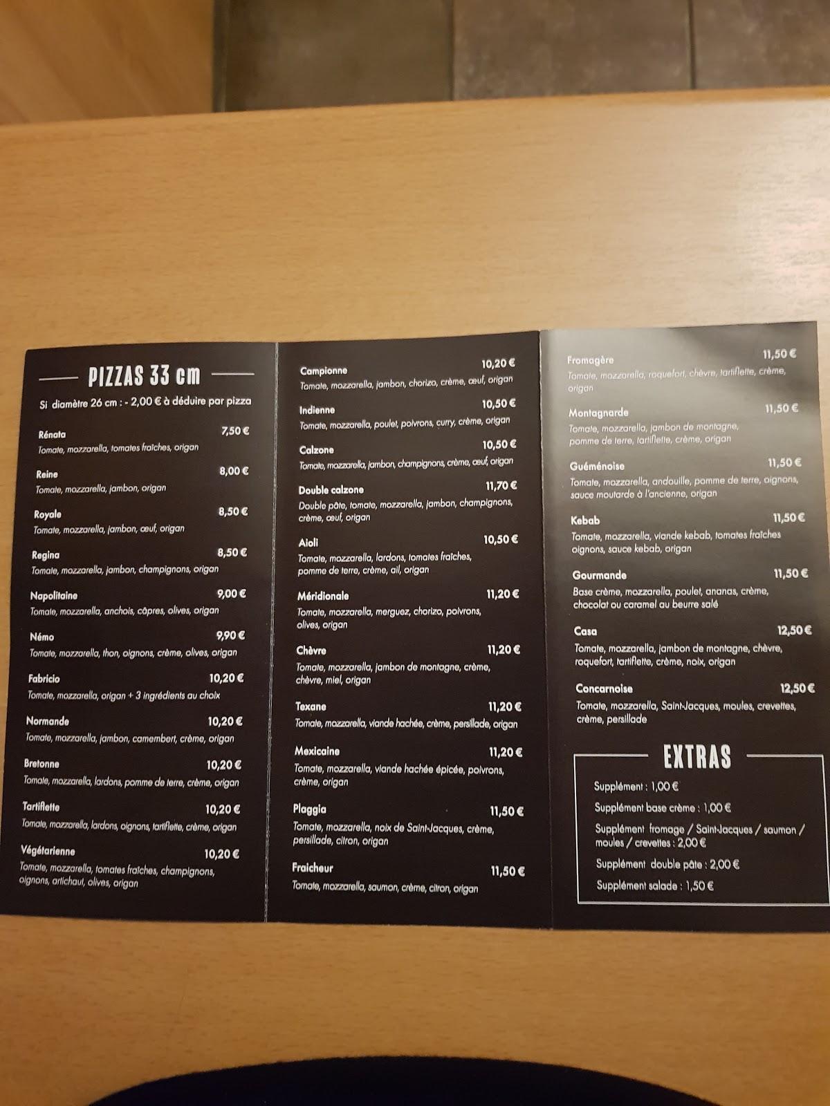 Menu at PIZZA'FAB restaurant, Concarneau
