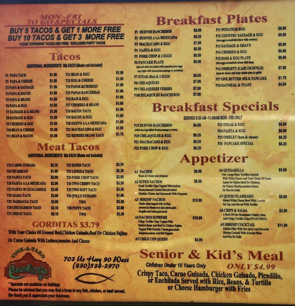 Menu at Tink A Tako 7 restaurant, Castroville