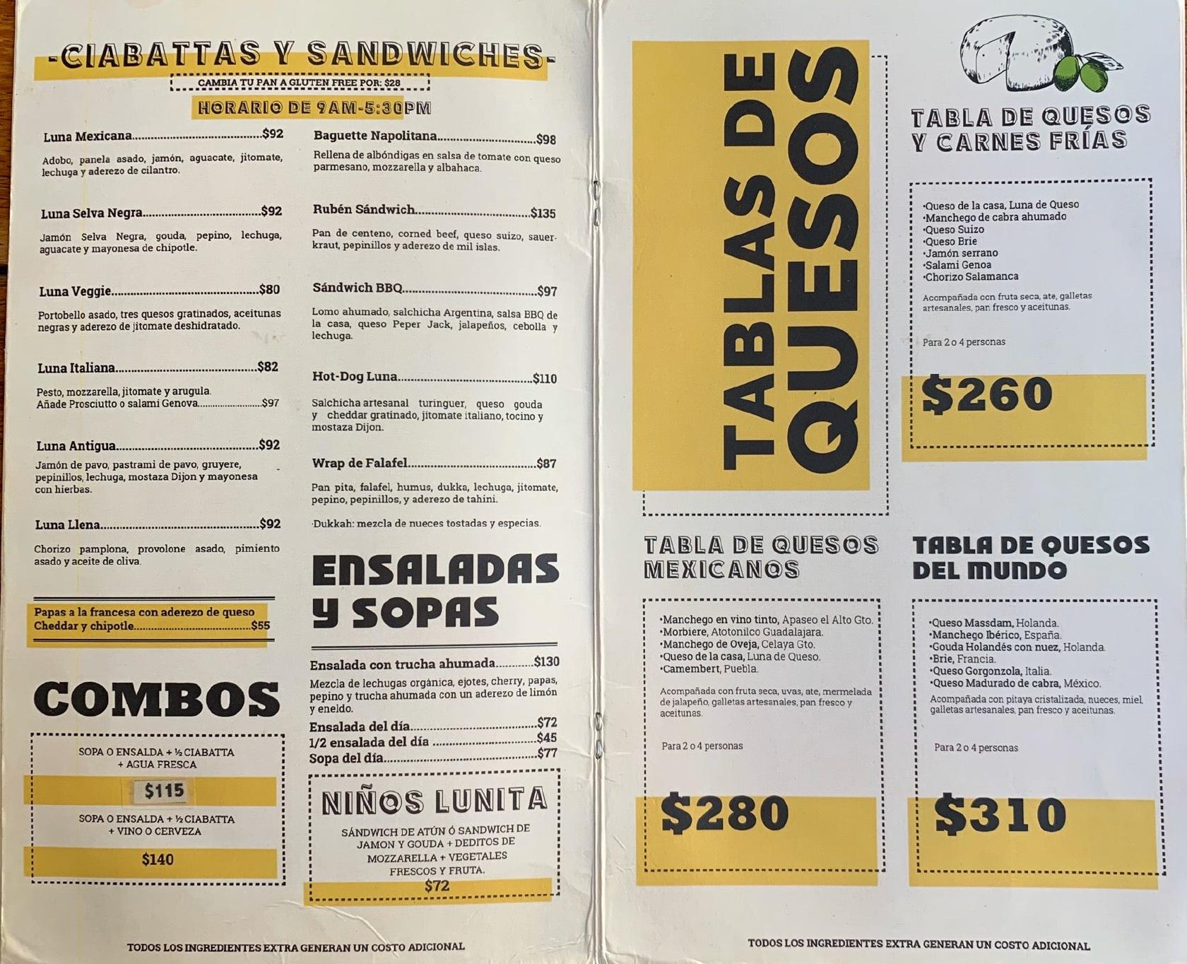 Carta del café Luna del Queso, San Miguel del Allende, Josefina Orozco 10