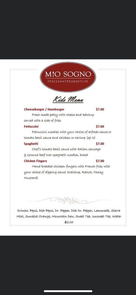 Menu at Mio Sogno restaurant, Oneonta, 200 1st Ave E