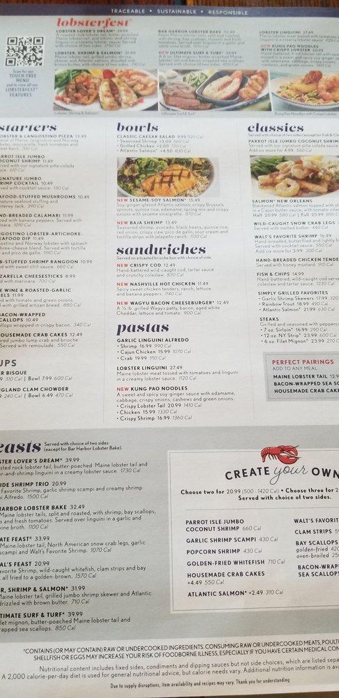 Menu at Red Lobster restaurant, Joliet, Plainfield Rd