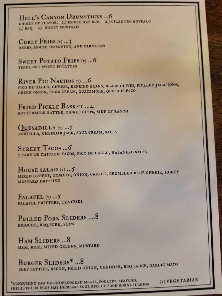 Menu at River Pig Saloon pub & bar, Bend