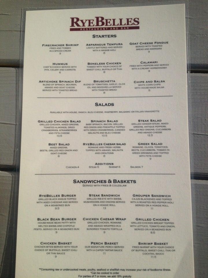 Menu at RyeBelles Restaurant & Bar, Saint Joseph