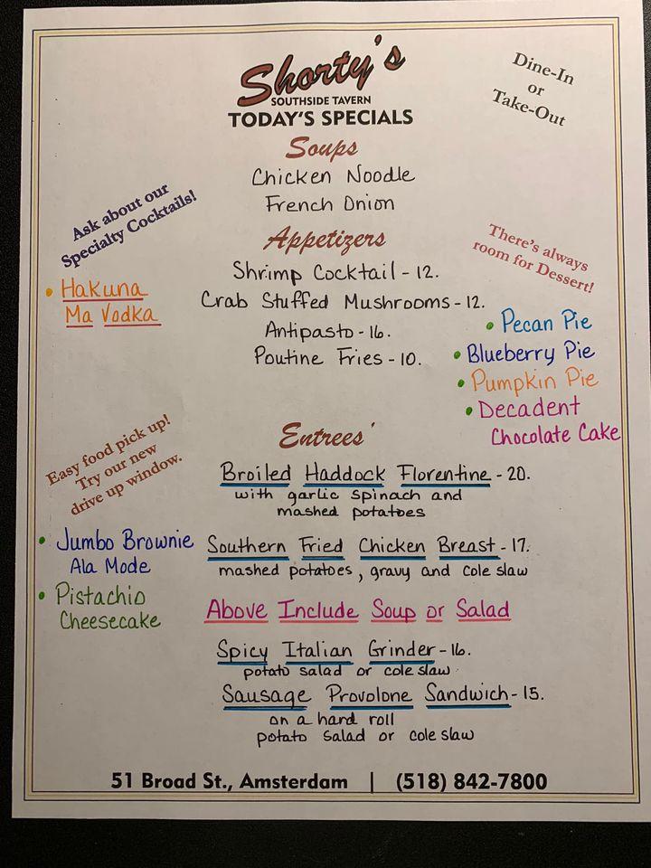 Menu at Shorty's pub & bar, Amsterdam