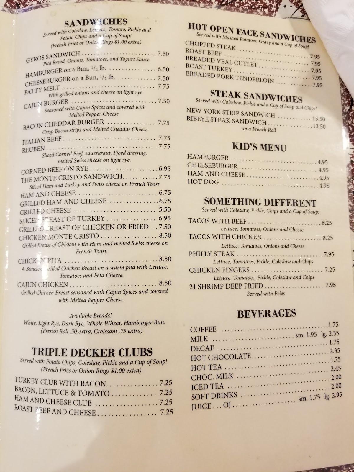 Menu at Dino's Restaurant, Marengo