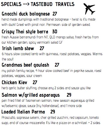 Menu at The Gundaroo Inn pub & bar, Gundaroo