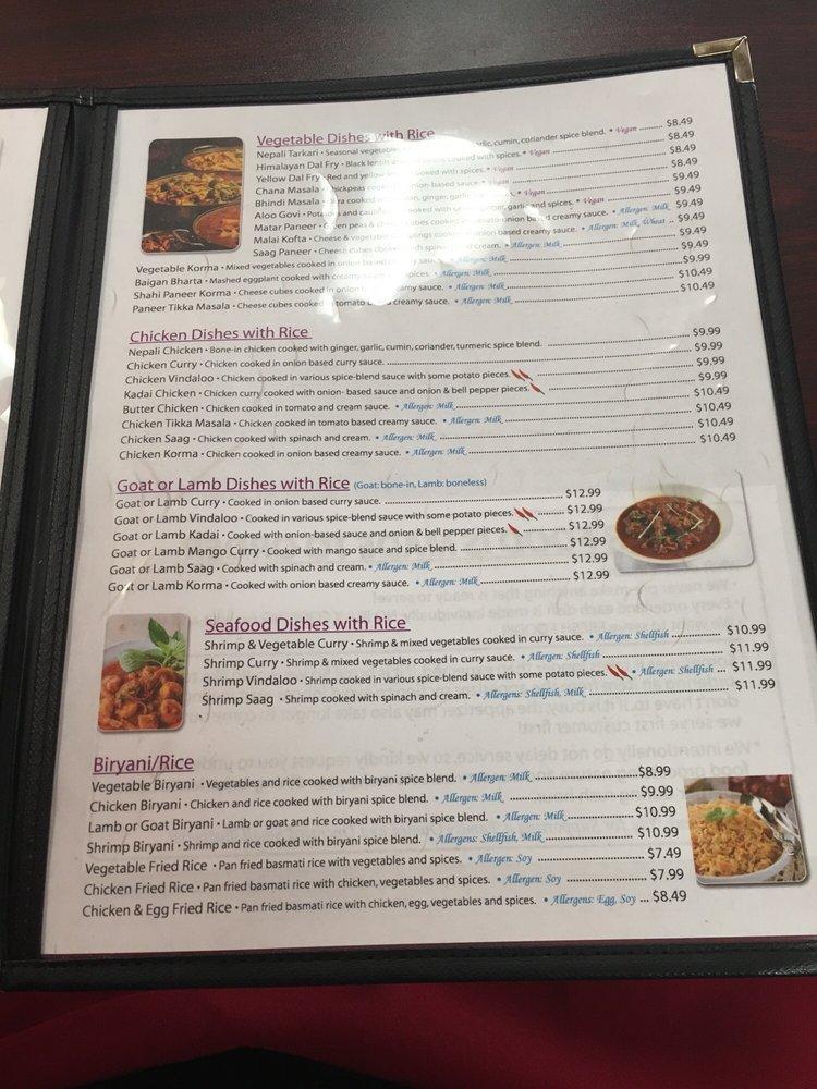 Menu at Himalayan Nepali Cuisine restaurant, Cary