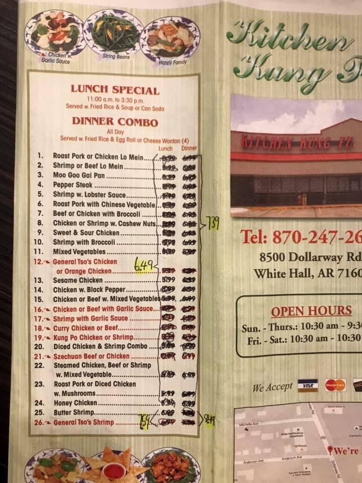 Menu at Kitchen Kung Fu restaurant, White Hall