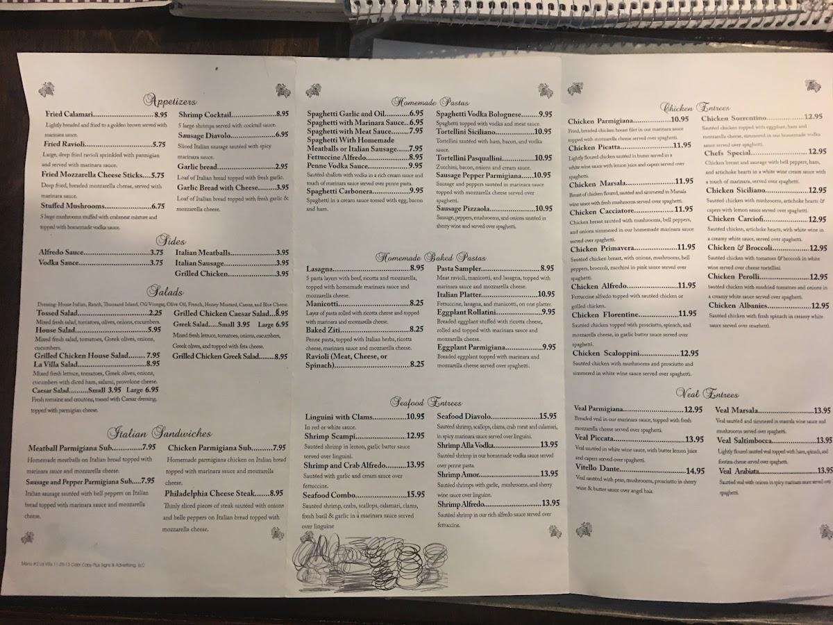 Menu at La Villa restaurant, Russellville
