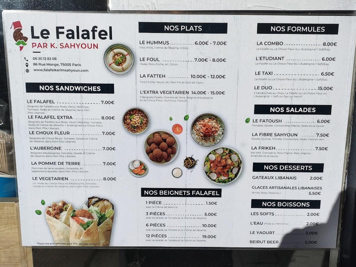 Carta del restaurante Le Falafel - K Sahyoun, Paris