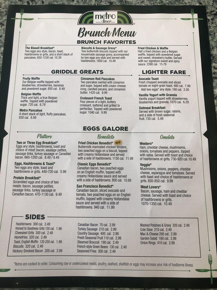 Menu at Metro Diner restaurant, Raleigh, Falls of Neuse Rd #73