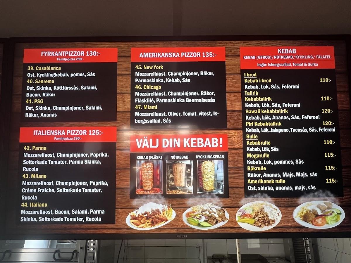 Menu at Pizzeria Piri Piri, Mariestad