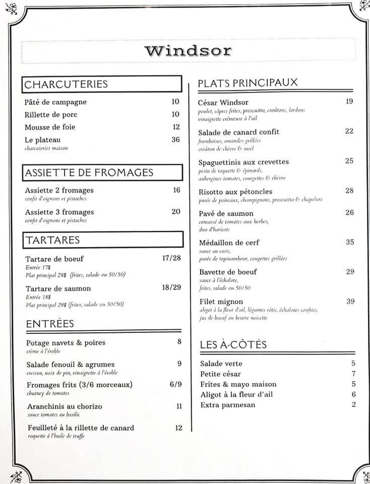 Menu at Restaurant Windsor, Val-d'Or