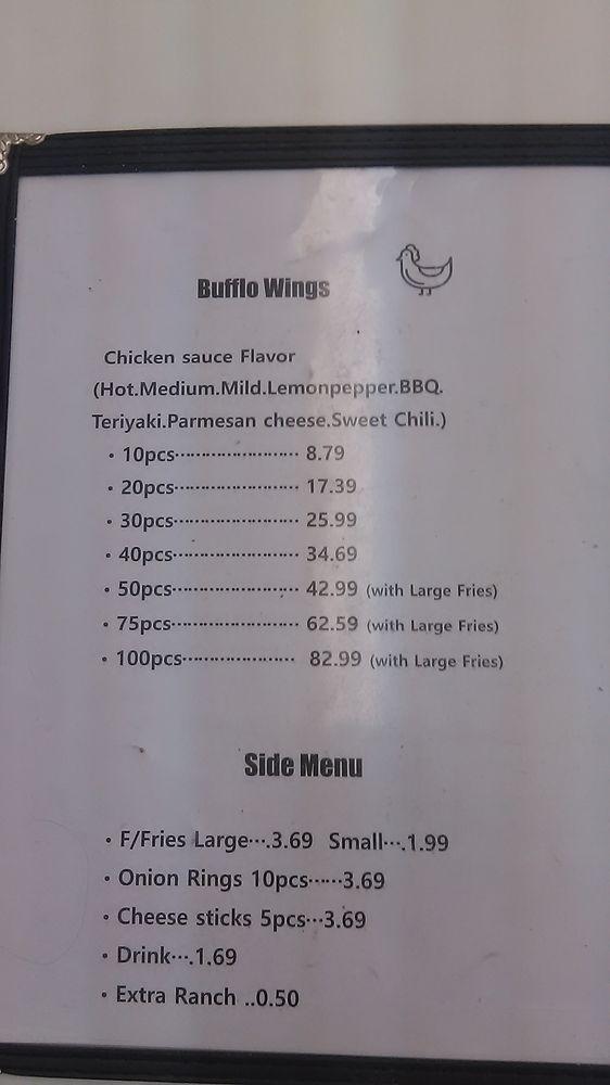 Menu at Shady Grove Wings (Sunrise Buffalo wing & Deli) restaurant, Irving
