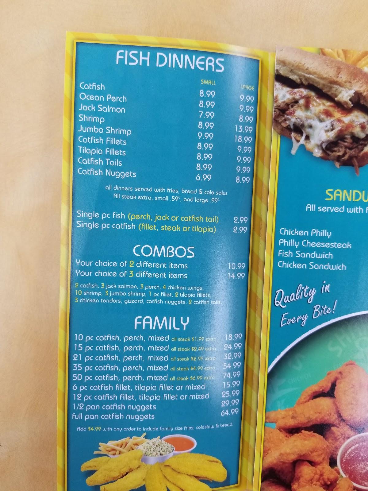 Menu at Shark's fast food, East Chicago