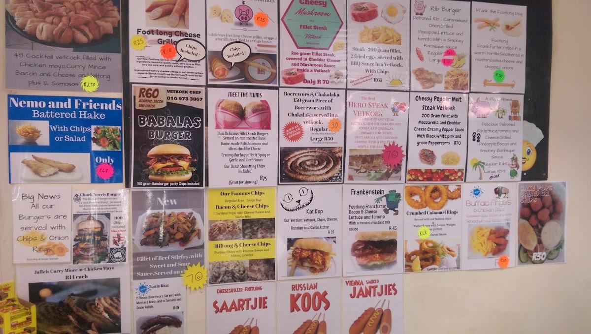 Menu at Vetkoek Chef restaurant, Sasolburg