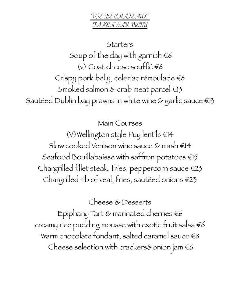 Menu at Vie De Chateaux - Restaurant Naas, Naas