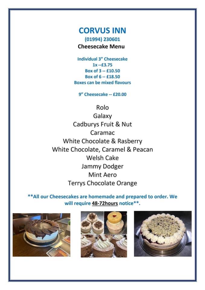 Menu at Corvus Inn pub & bar, Saint Clears
