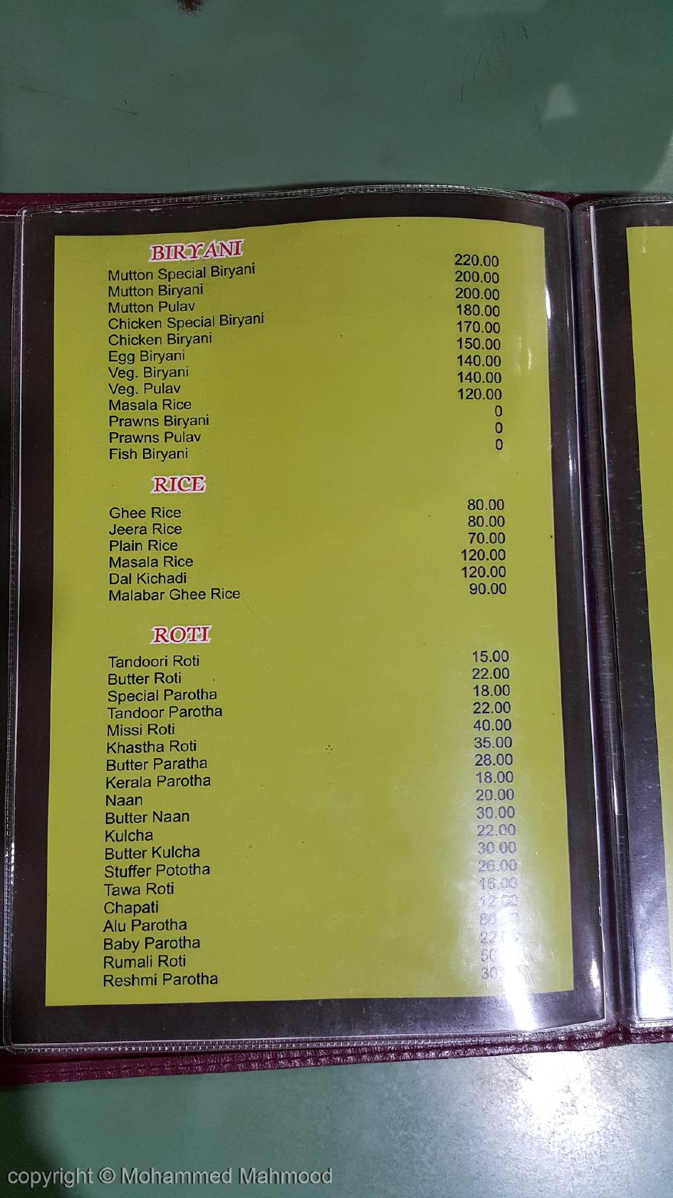 Menu at Hotel Apsara, Panchgani, Apsara hotel