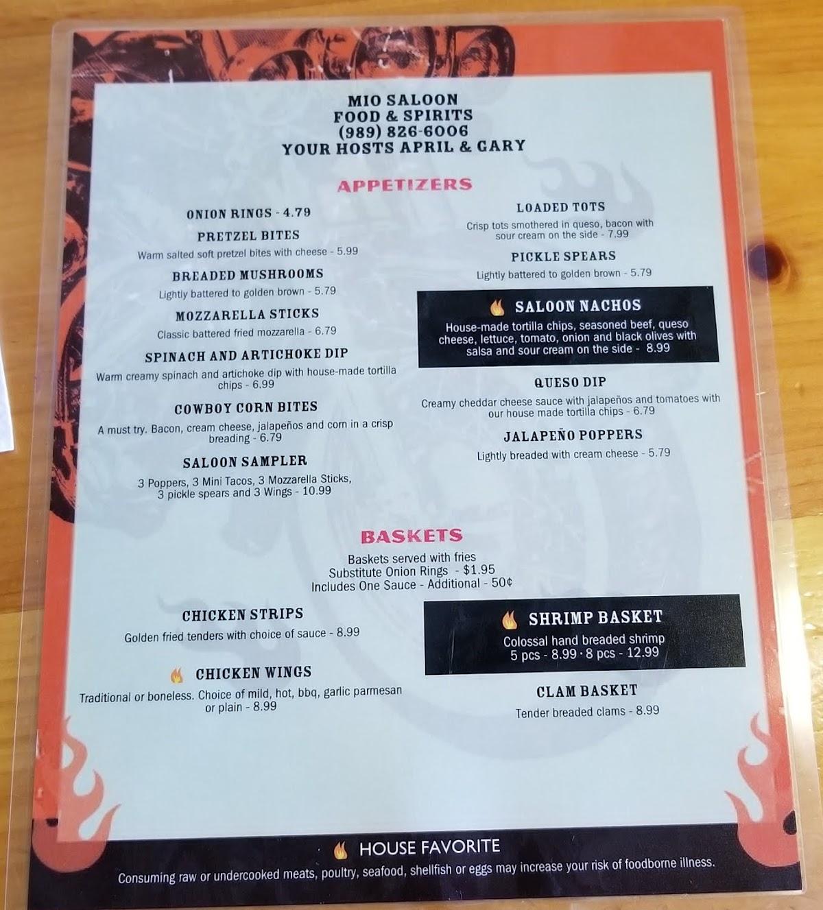 Menu at Mio Saloon pub & bar, Mio