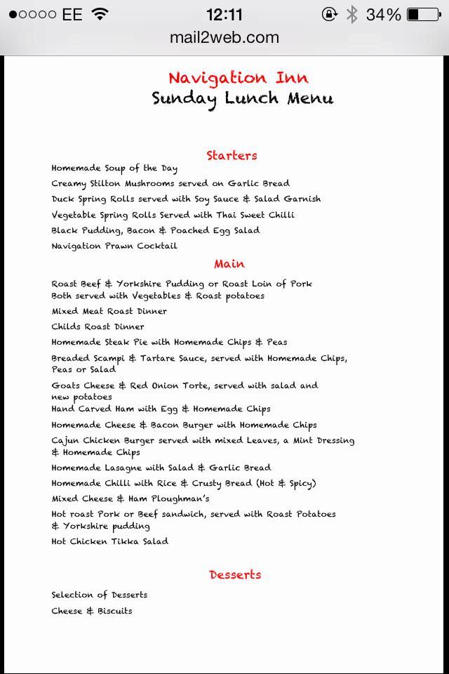 Menu at Navigation Inn pub & bar, Derby, 143 London Rd