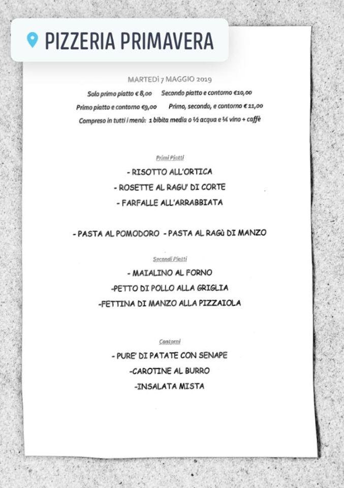 Menu at Pizzeria Ristorante Primavera, La Sicilia
