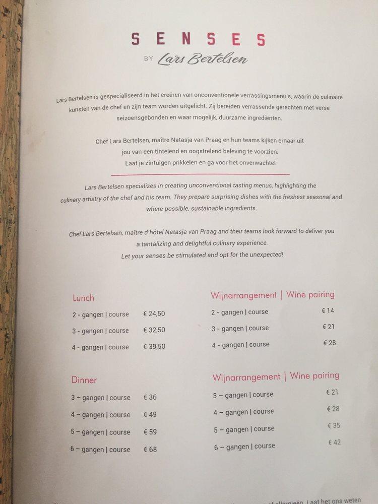 Menu at Senses Restaurant, Amsterdam