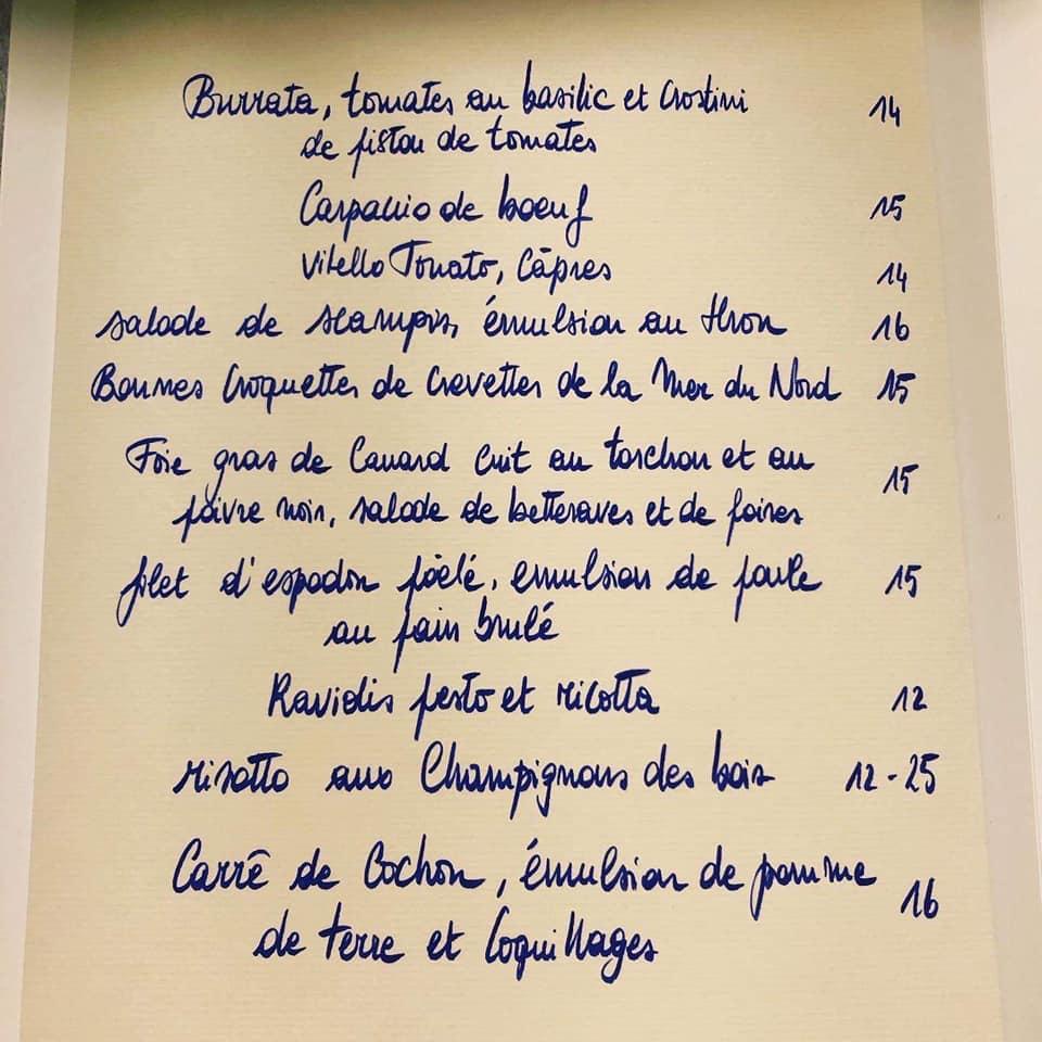 Menu at AlterEgo, Liège