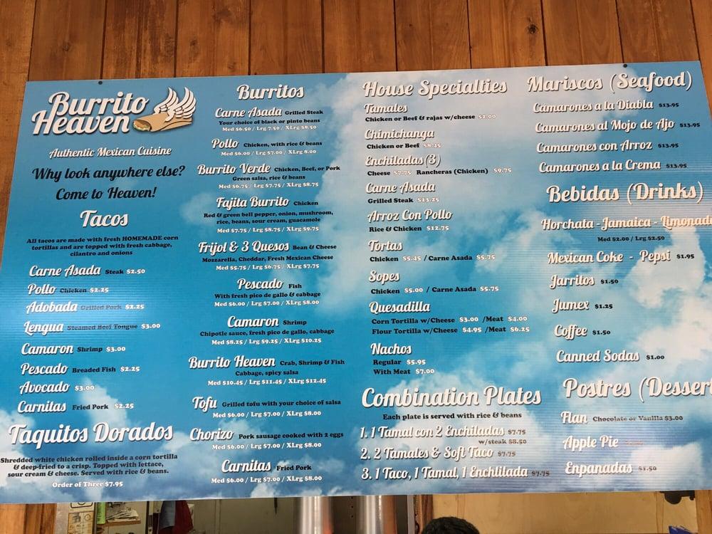 Menu at Burrito Heaven restaurant, Corvallis