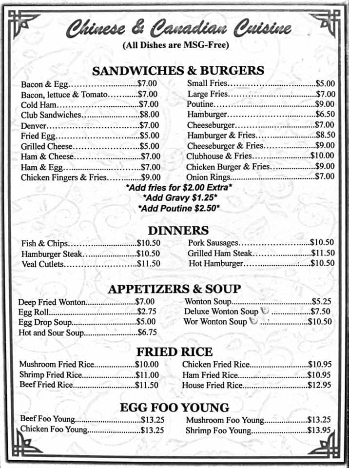 Menu at Chen's Garden restaurant, Grenfell