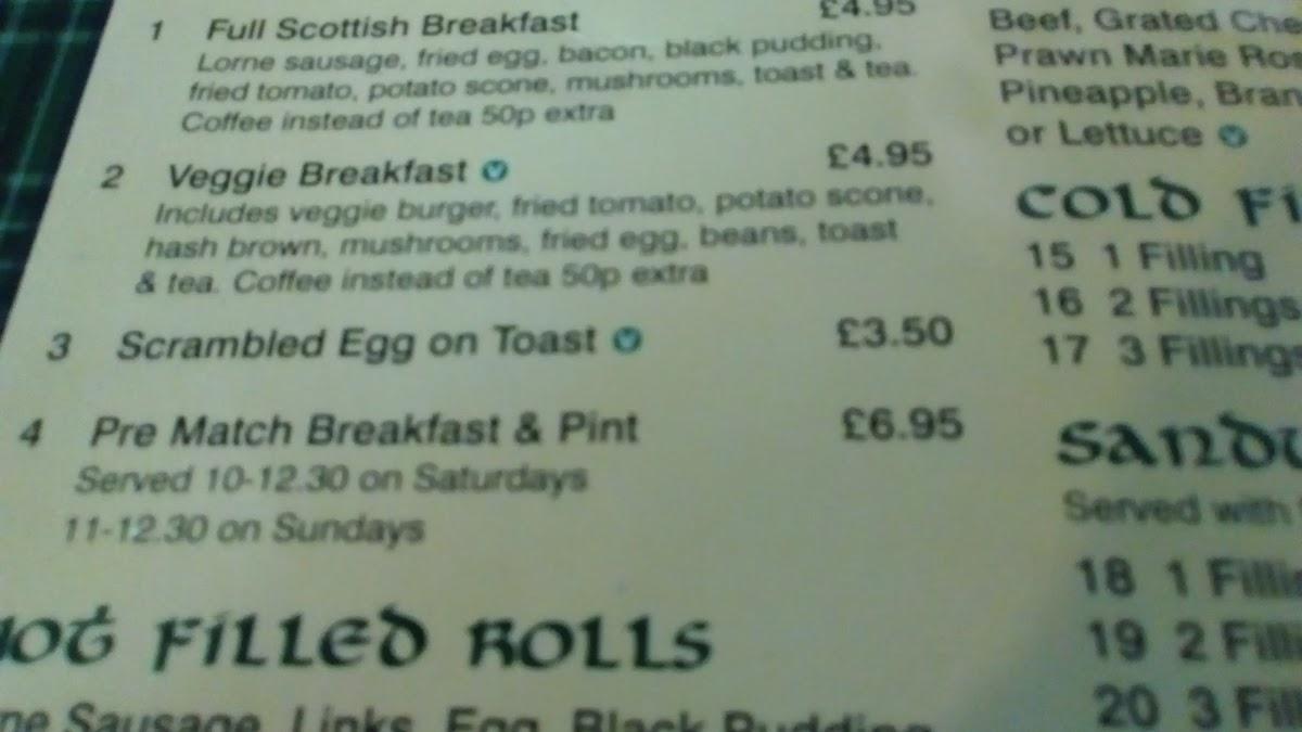 Menu at Corries cafe, Alexandria