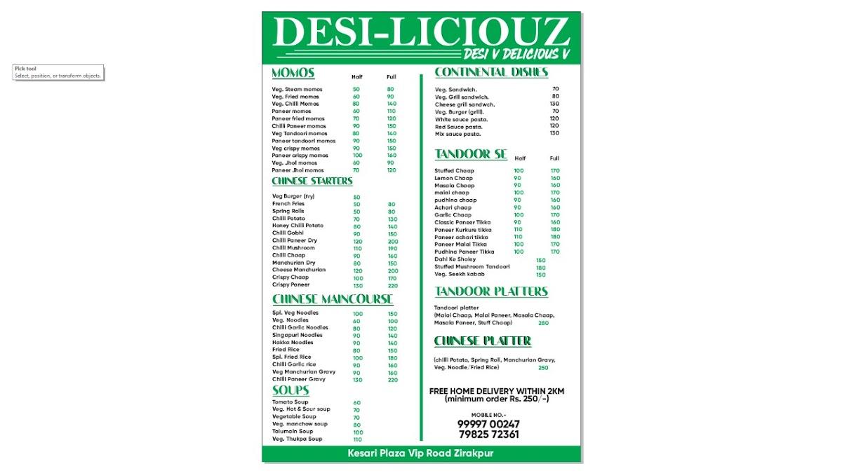 Menu at Desi-liciouz / Desi-Cafe, Zirakpur