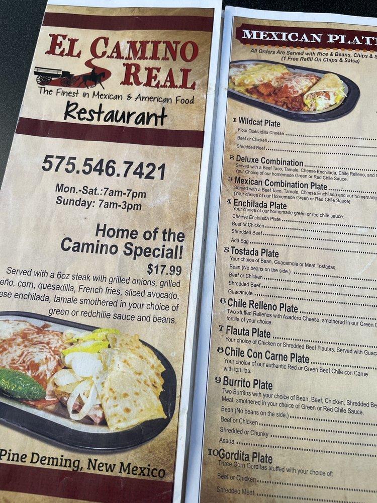 Menu at El Camino Real restaurant, Deming
