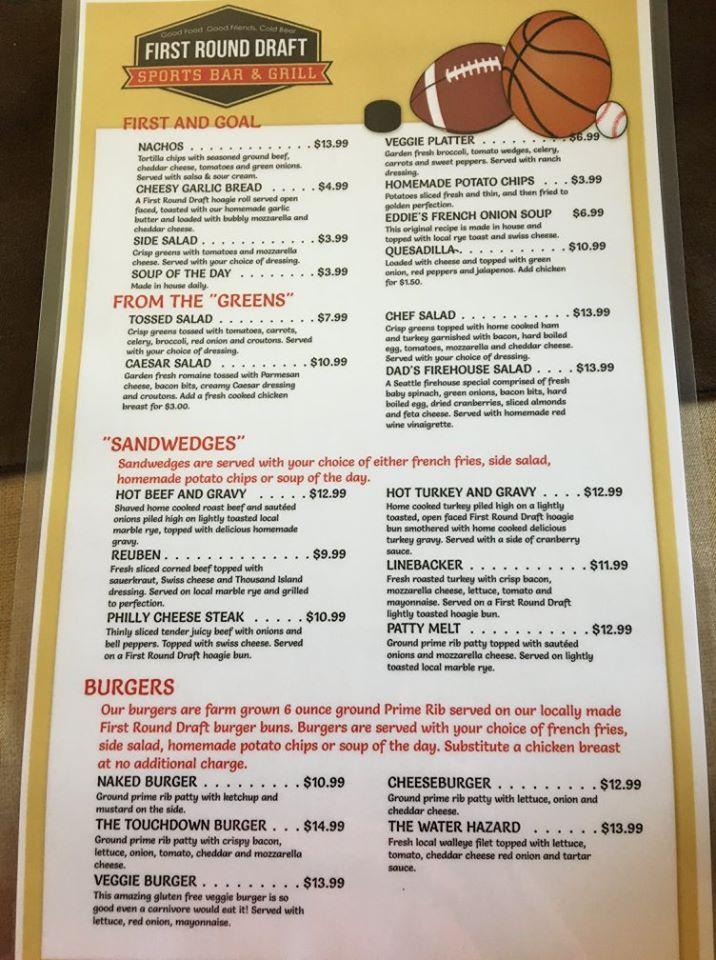 Menu at First Round Draft Sports Bar & Grill, Atikokan
