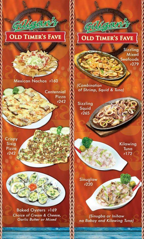 Menu at Giligan's restaurant, Calamba, 3rd Floor